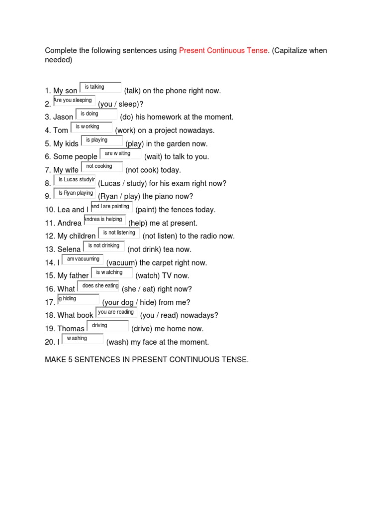 Present and Past Continuous Tenses | PDF