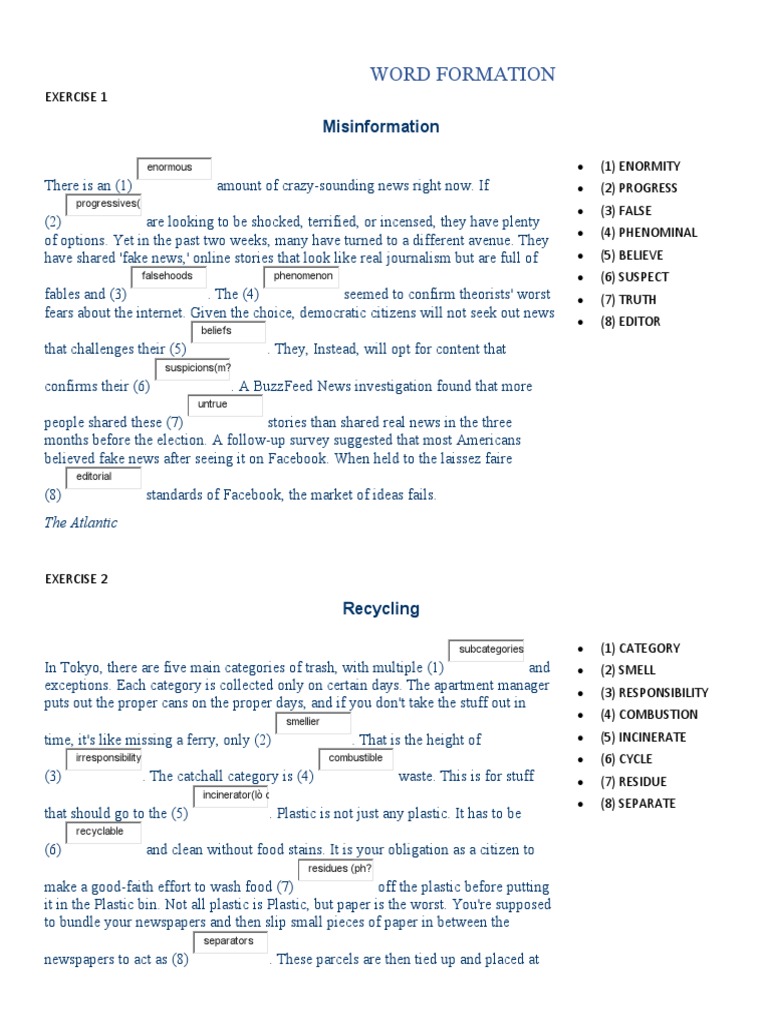 Word Formation Cpe | PDF | Coral Reef | Hair
