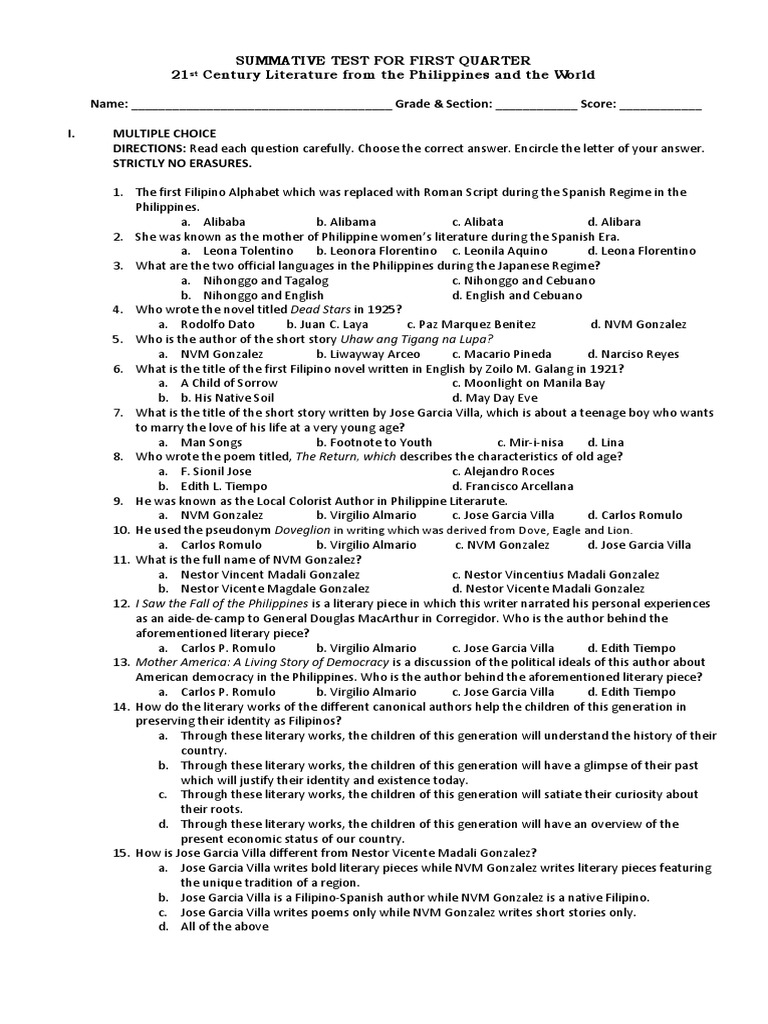 21st First Summative Test | PDF | Creative Nonfiction | Philippines