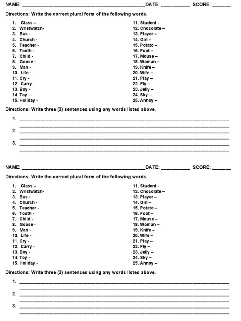 Plural Nouns Quiz | PDF | Linguistic Morphology | Morphology