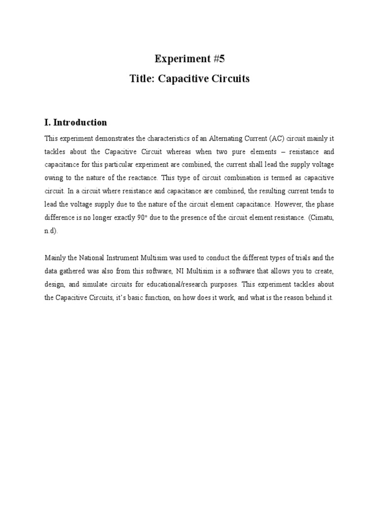 Experiment #5 Title: Capacitive Circuits | PDF | Electrical Network | Series And Parallel Circuits