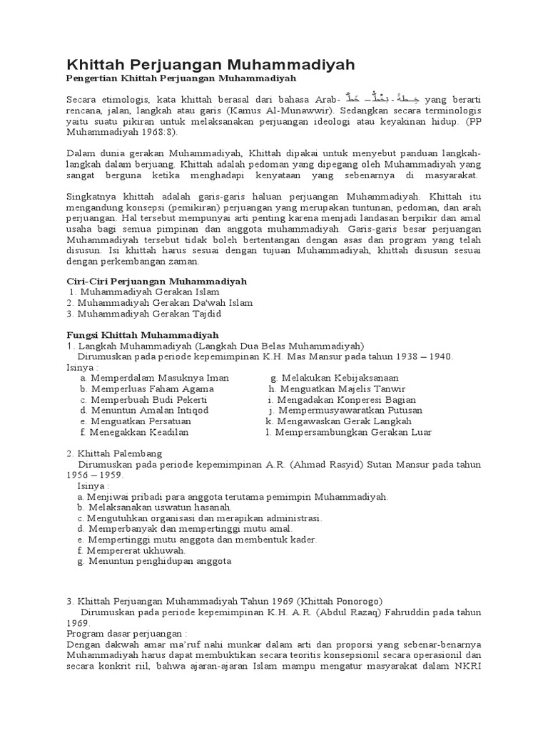 Khittah Perjuangan Muhammadiyah | PDF | Karier & Perkembangan