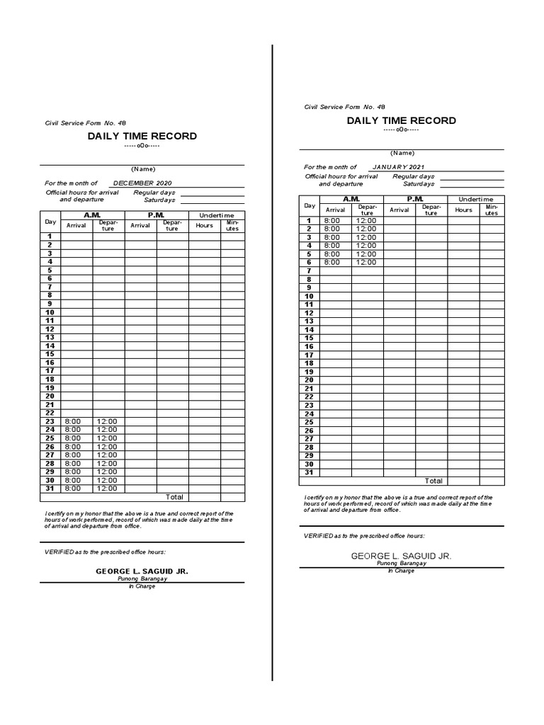 Daily Time Record Daily Time Record | PDF