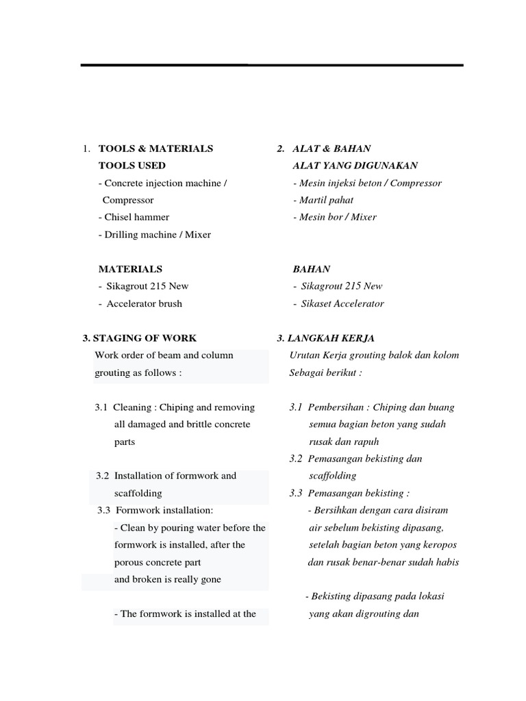 Metode Pekerjaan Grouting Balok Dan Beton | PDF