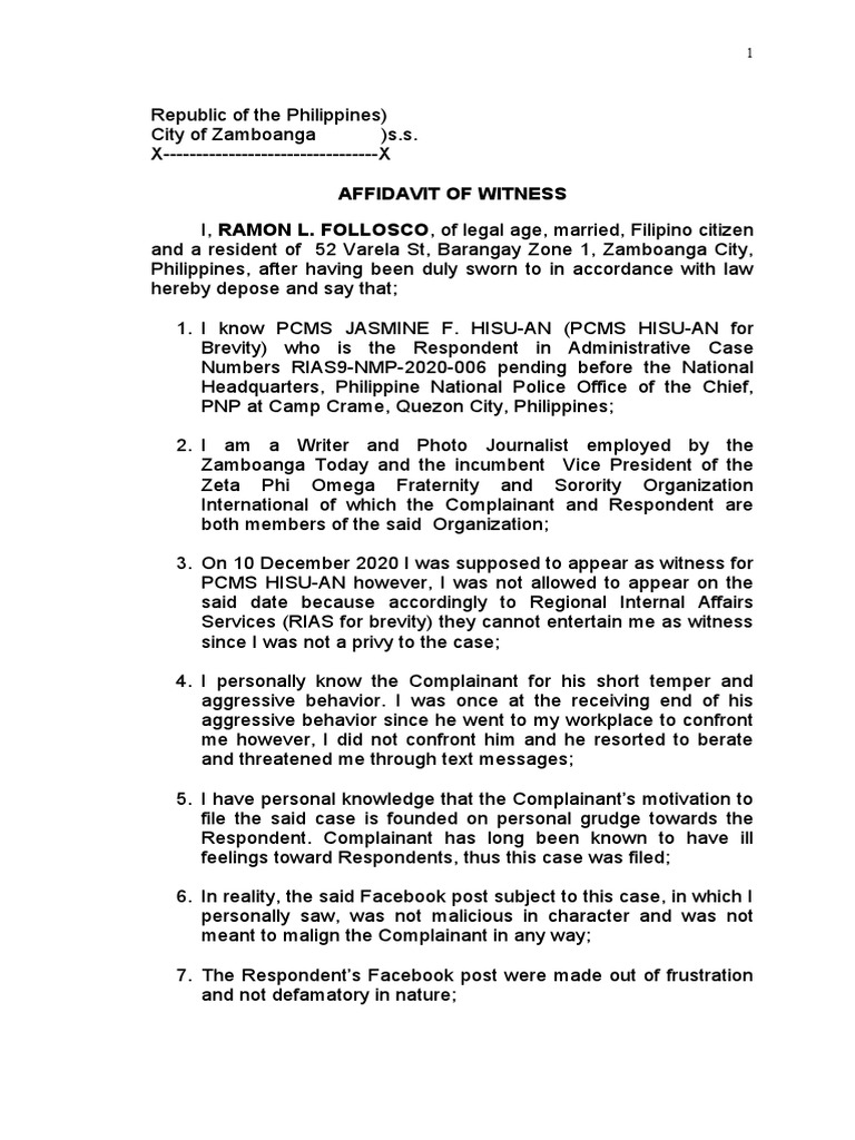 Affidavit of Witness 2 | PDF | Affidavit | Government