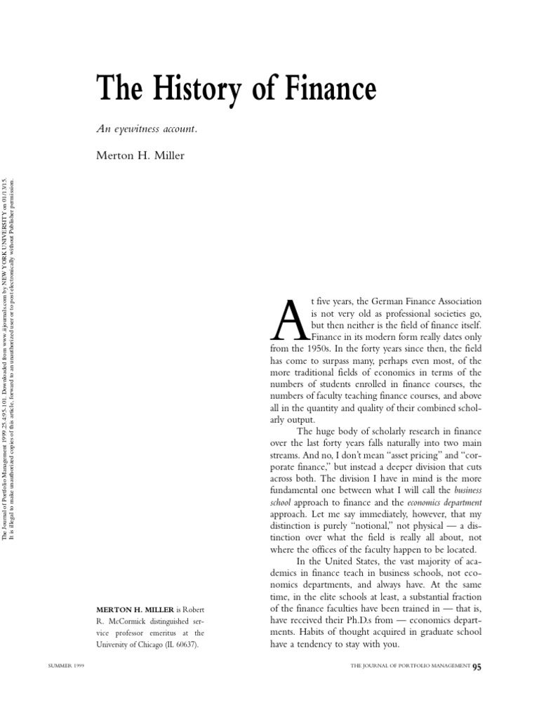 The History of Finance: An Eyewitness Account | PDF | Modern Portfolio ...