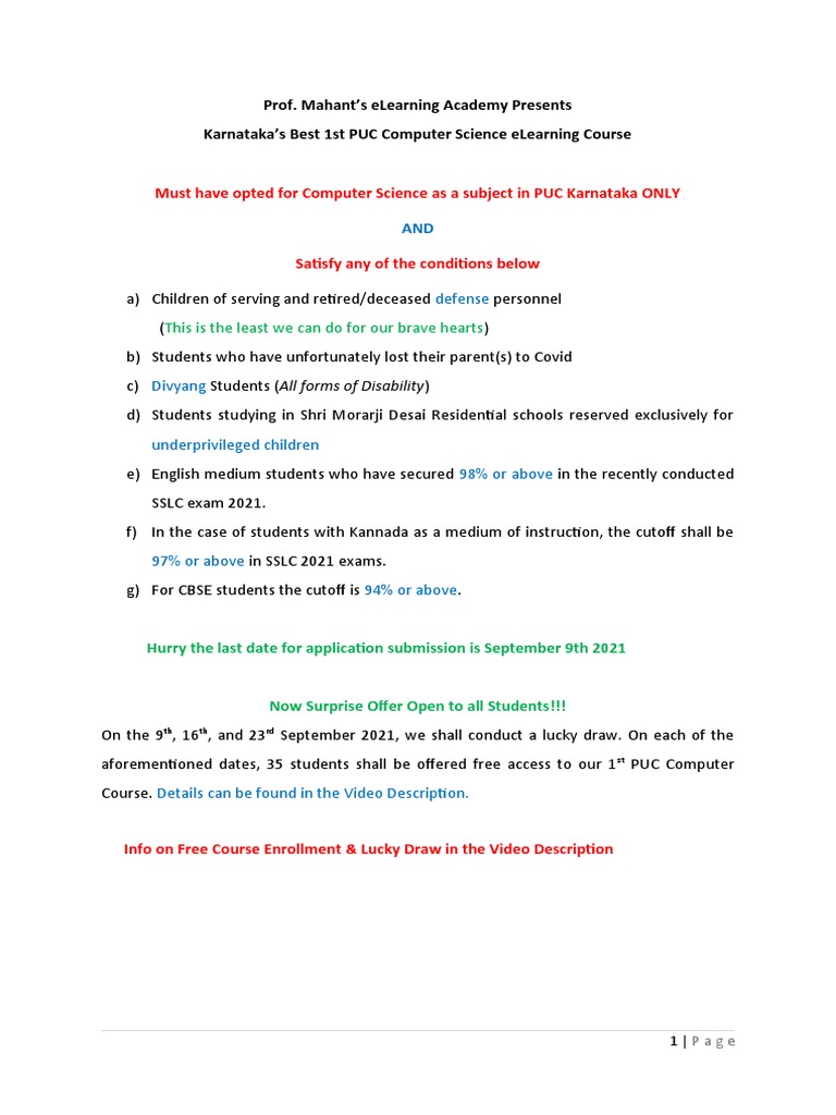 FREE 1st PUC Computer Science Elearning Course Flyer | PDF ...