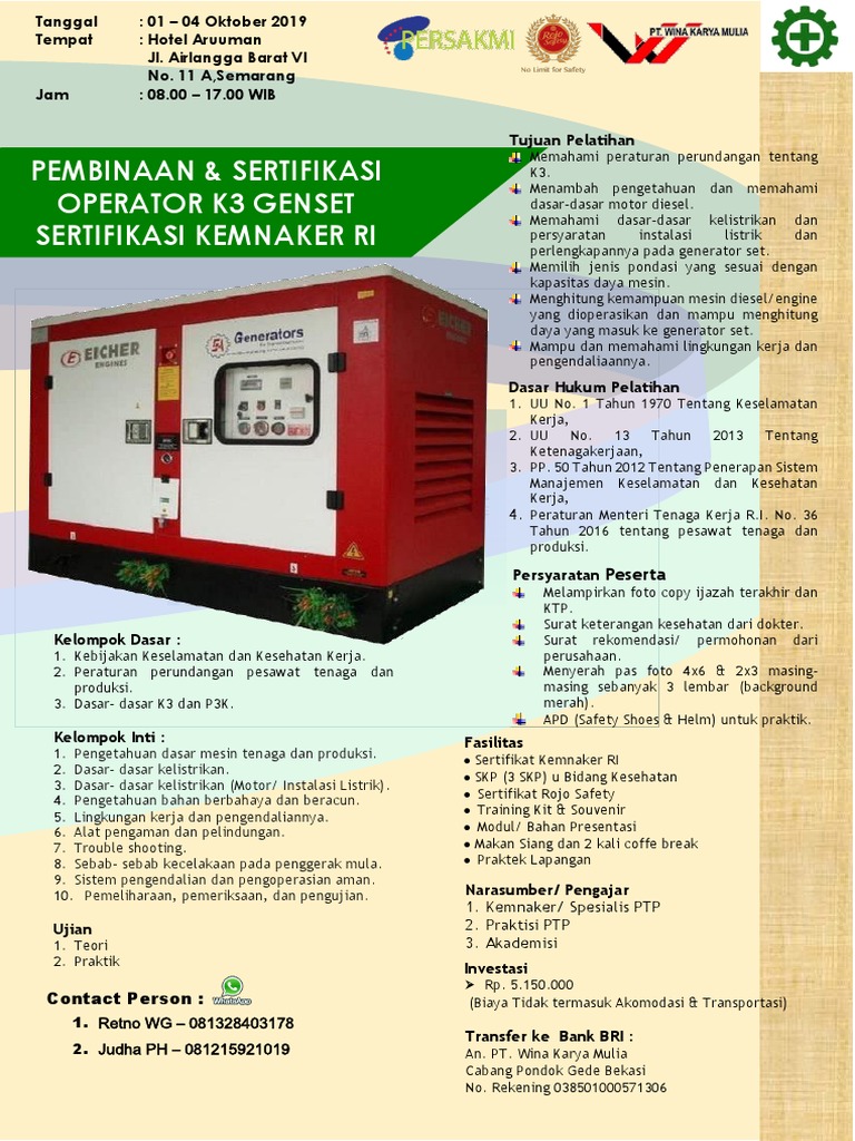 Pelatihan Sertifikasi Operator K3 Genset | PDF | Teknologi & Rekayasa