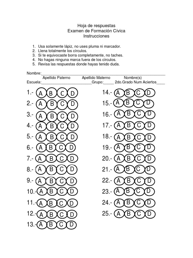 Hoja de Respuestas | PDF