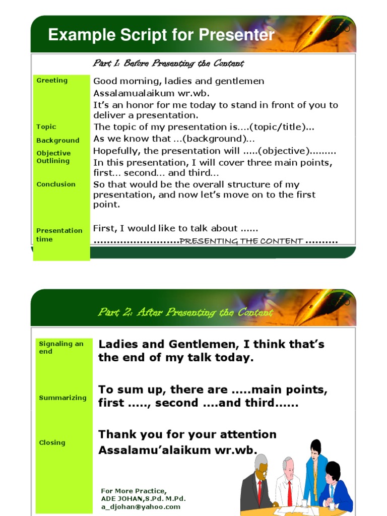 Example Script For Presenter: Part 1: Before Presenting The Content ...