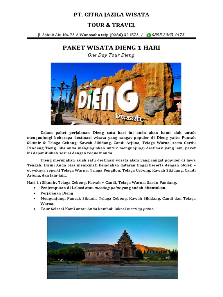 Paket Wisata One Day Tour Dieng 2023 | PDF