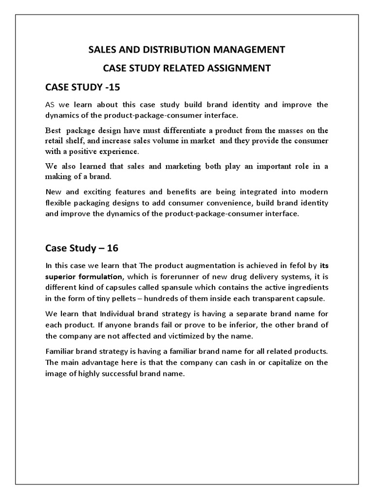 Sales and Distribution Management Case Study Related Assignment Case ...