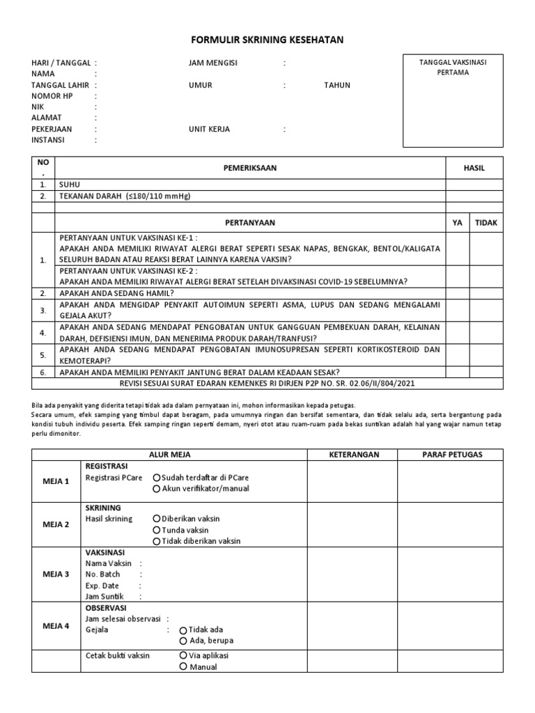 Formulir Skrining Kesehatan | PDF
