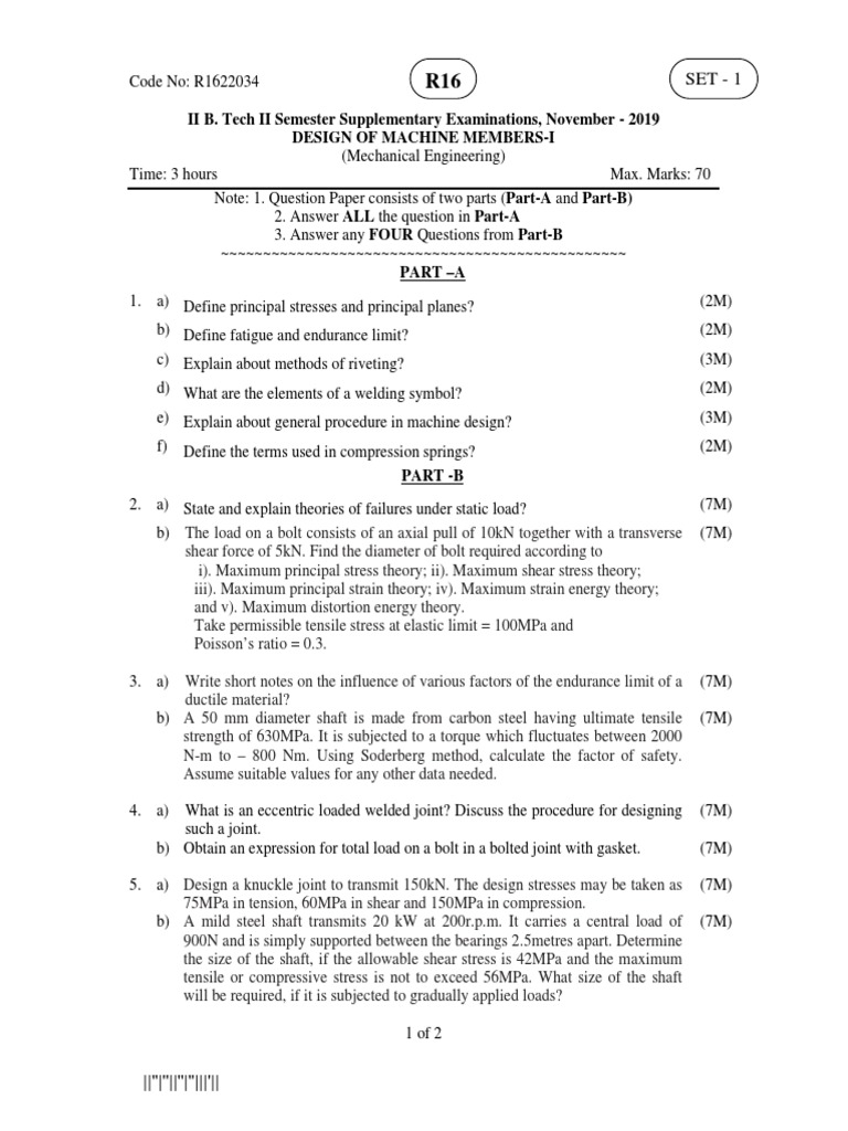 Machine Design Exam Paper - Nov 2019 | PDF | Stress (Mechanics ...