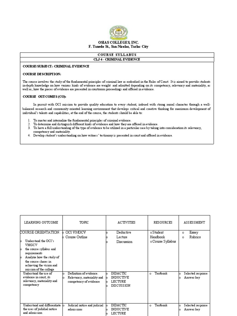 CLJ 4: Criminal Evidence Syllabus | PDF | Evidence | Hearsay
