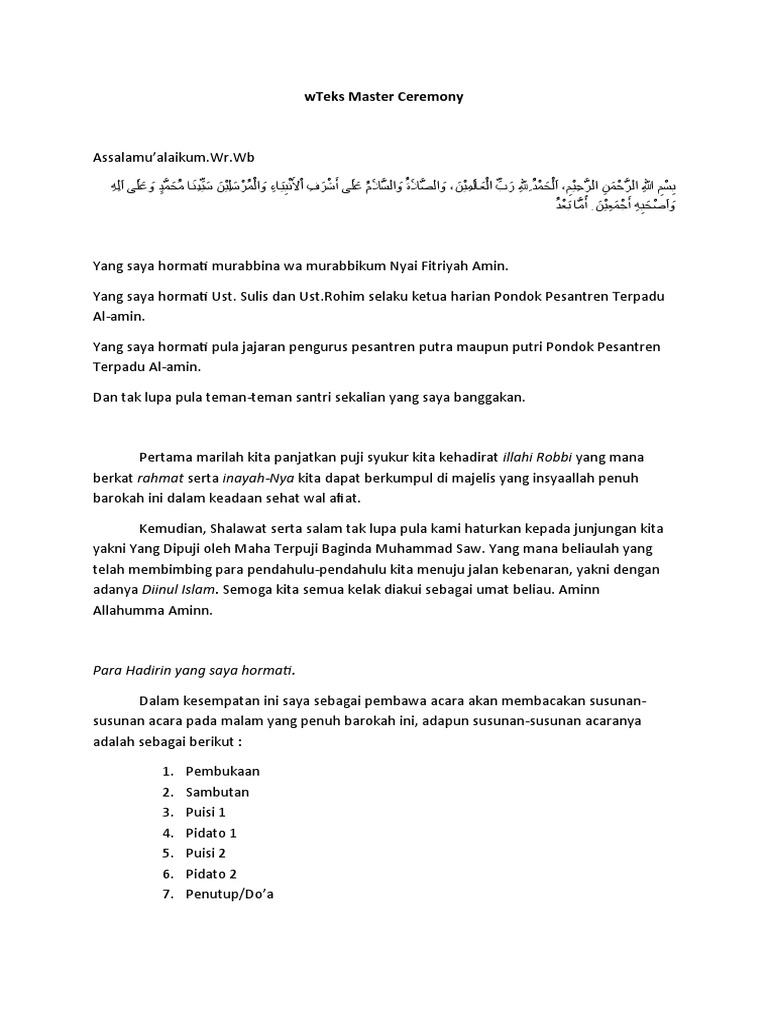 Teks MC Muhadhoroh | PDF