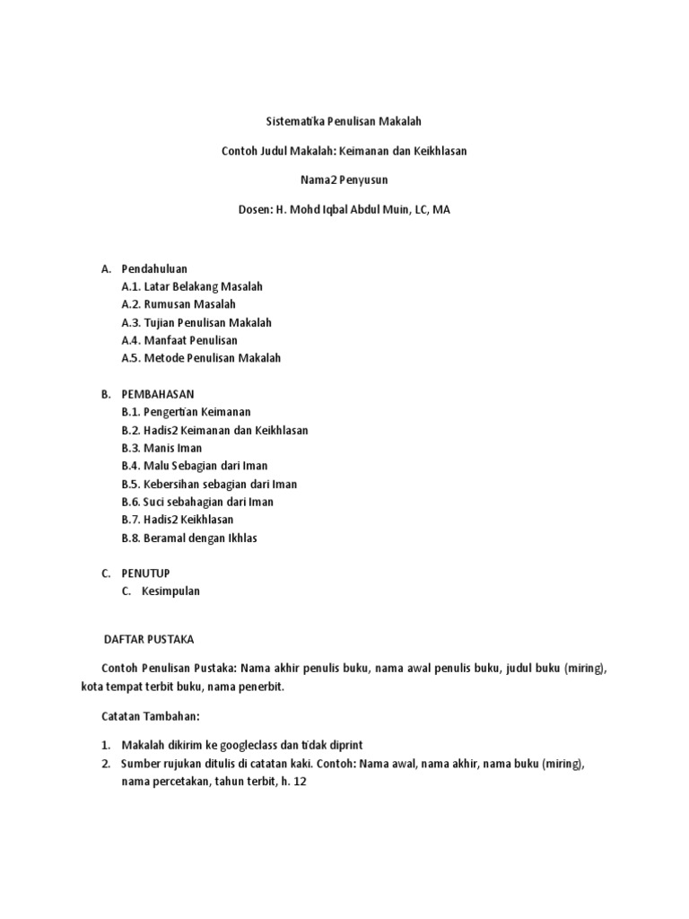 Sistematika Penulisan Makalah | PDF