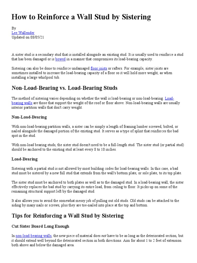 Wall Stud Reinforcement Guide | PDF | Wall | Building