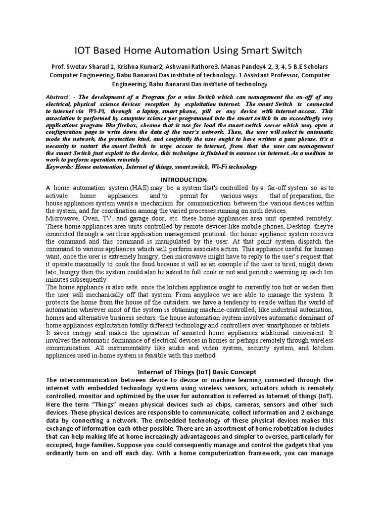 Iot Based Home Automation Using Smart Switch | PDF | Internet Of Things ...