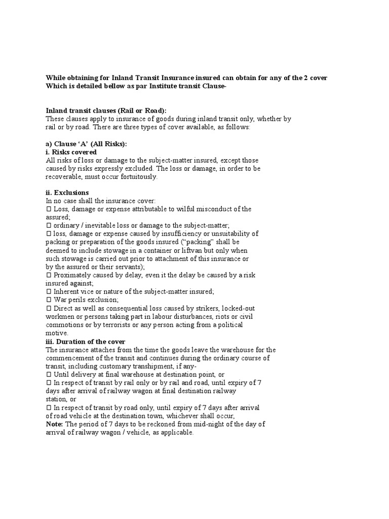 Guidelines for Filing and Settling Inland Transit Insurance Claims for ...