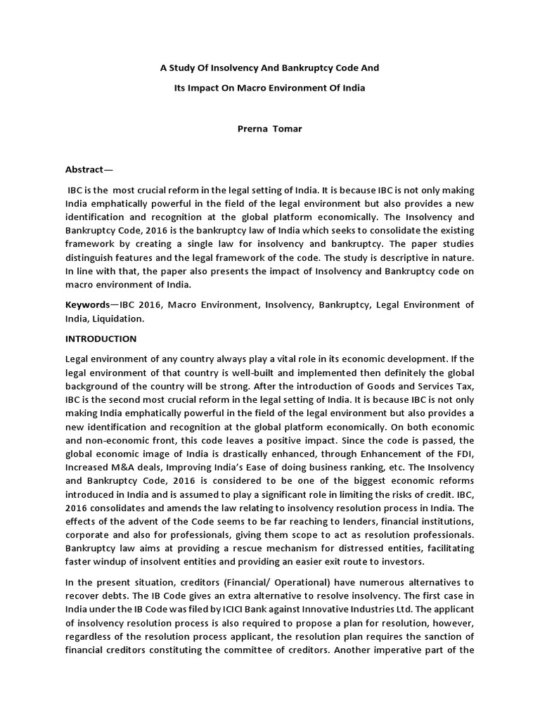 Article - Prerna Tomar - Compressed | PDF | Bankruptcy | Insolvency