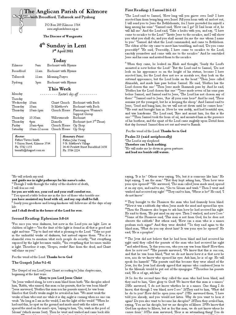 Pew Sheet 3 April 2011 | PDF | John The Baptist | Christianity