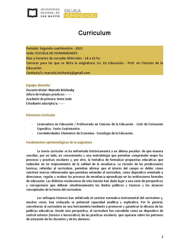Programa Curriculum 2021 | PDF | Plan de estudios | Maestros
