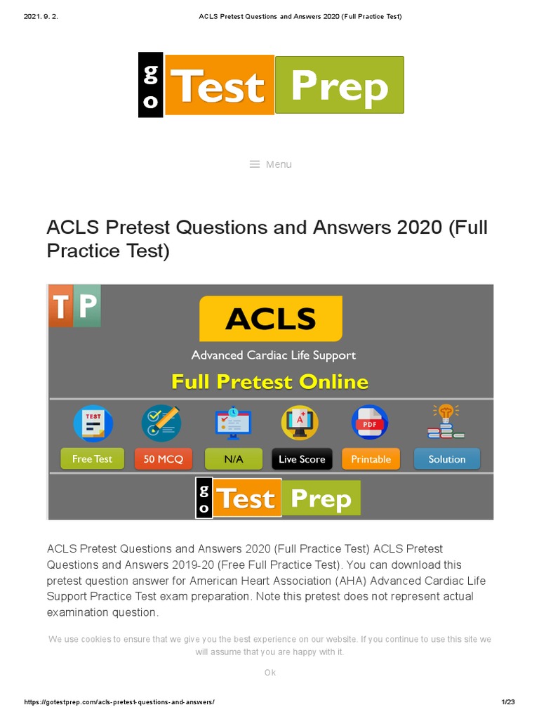 ACLS Pretest Questions and Answers 2020 (Full Practice Test) | PDF ...