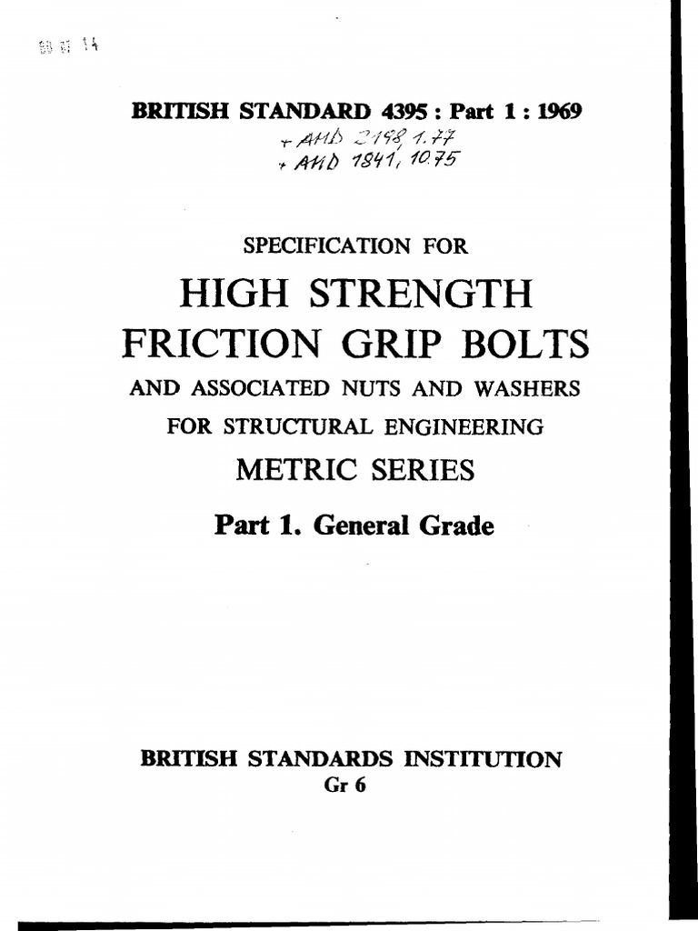 BS 4395-1 Specification For HSFG Bolts | PDF | Screw | Nut (Hardware)