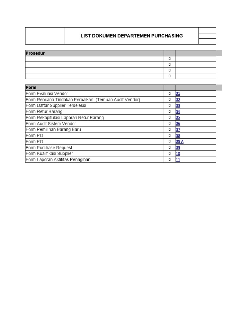 Dokumen Prosedur & Formulir Purchasing | PDF
