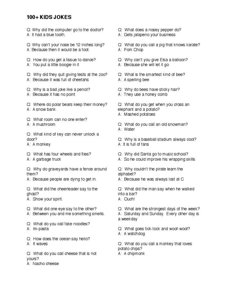 100 Kids Jokes | PDF