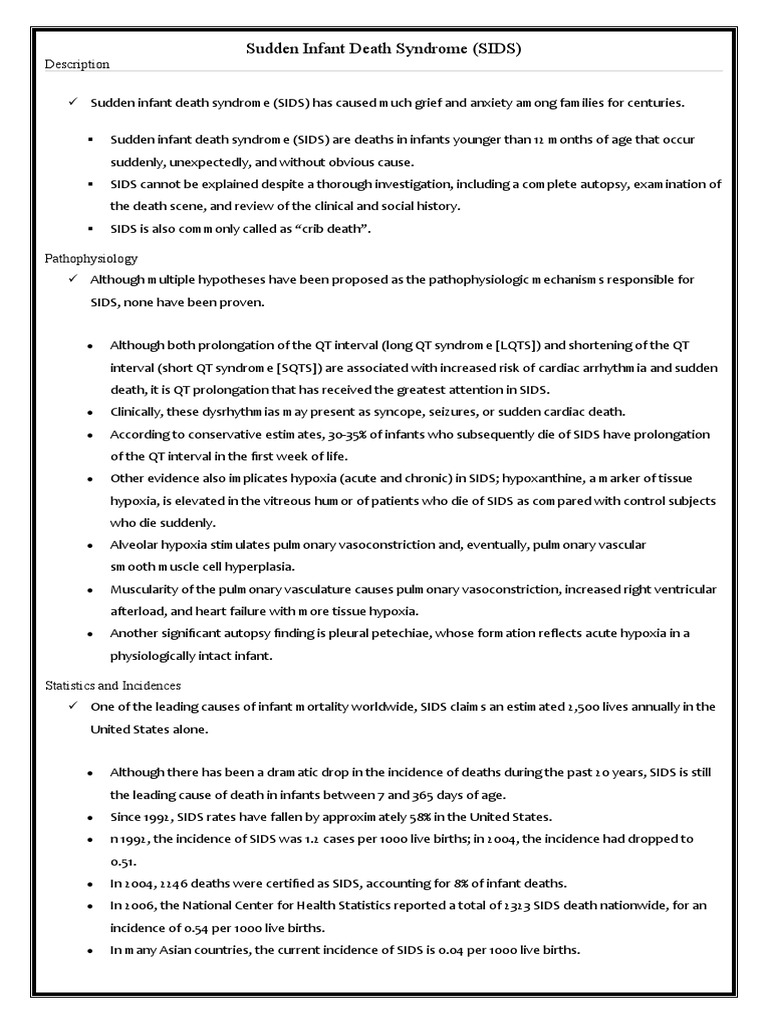 Sudden Infant Death Syndrome (SIDS) | PDF | Caregiver | Infant Mortality