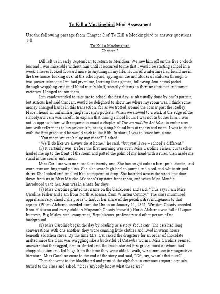 To Kill A Mockingbird Mini-Assessment | PDF | To Kill A Mockingbird