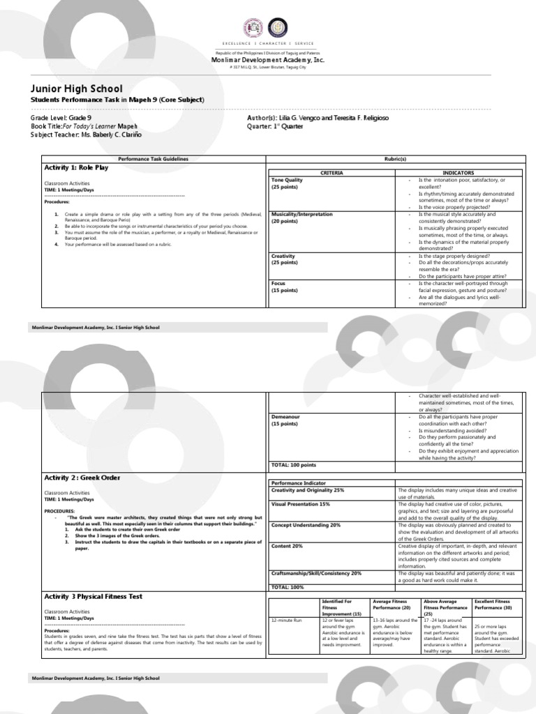 Performance Task Mapeh 9 1st 2nd Quarter | PDF | Physical Fitness | Running
