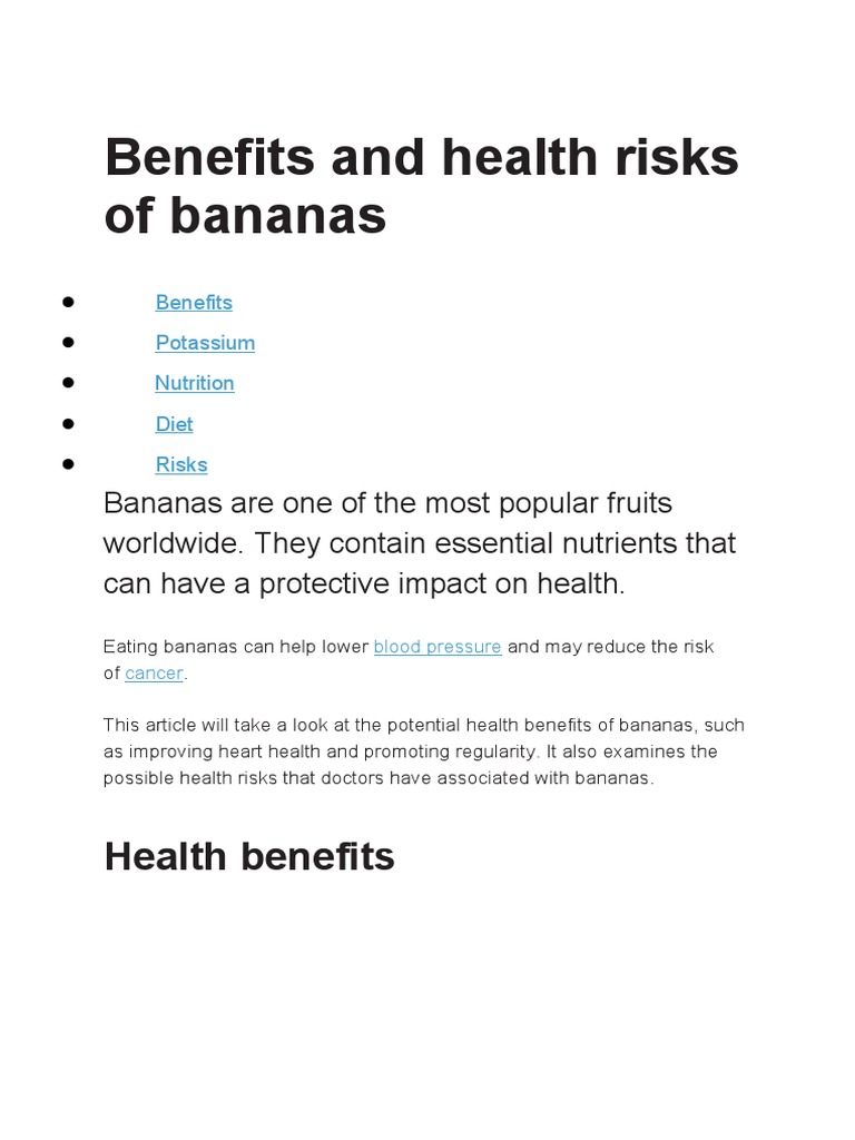 Banana: Health Benefits and Description | PDF | Diet & Nutrition ...
