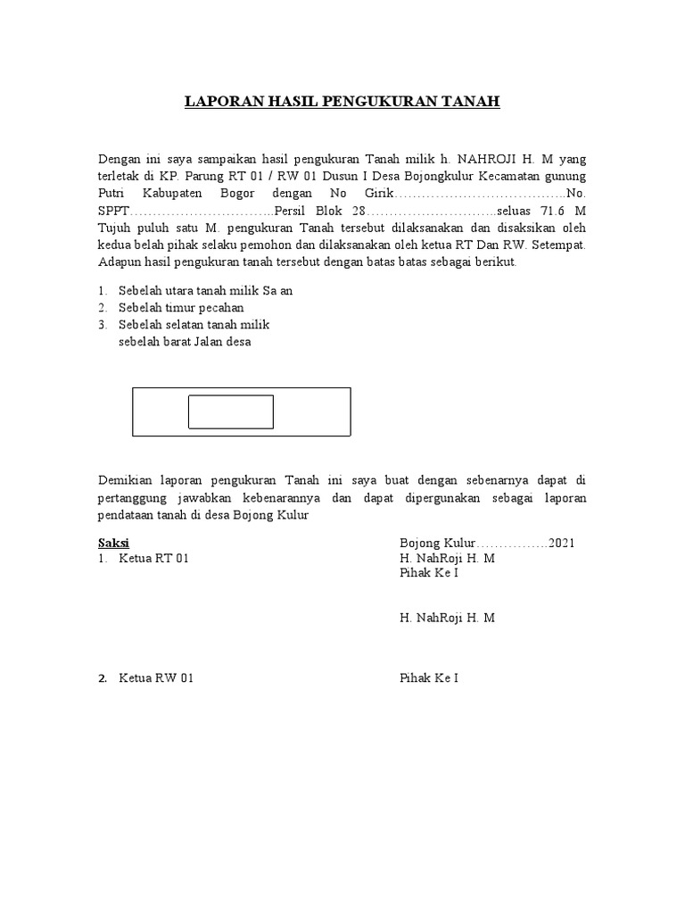 Laporan Hasil Pengukuran Tanah | PDF