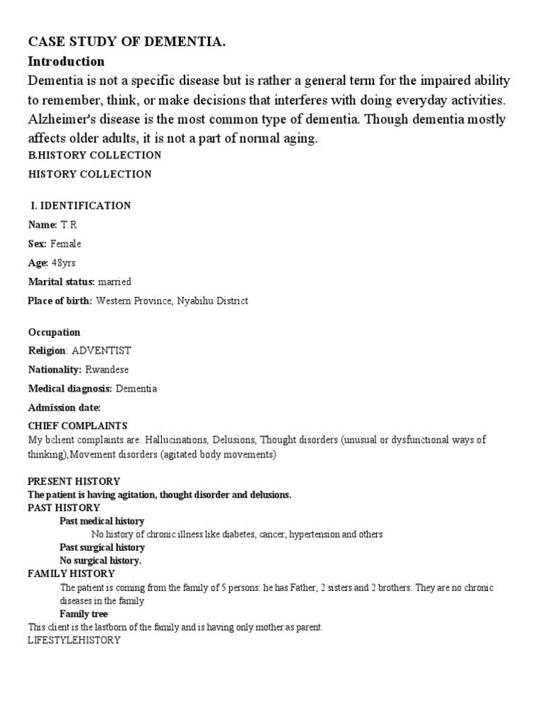 Case Study of Dementia | PDF | Dementia | Chronic Condition
