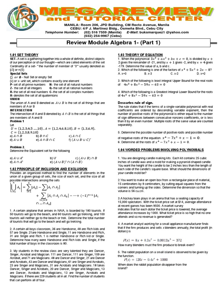 Review Module 1 Algebra 1 Part 1 | PDF | Mathematics | Arithmetic