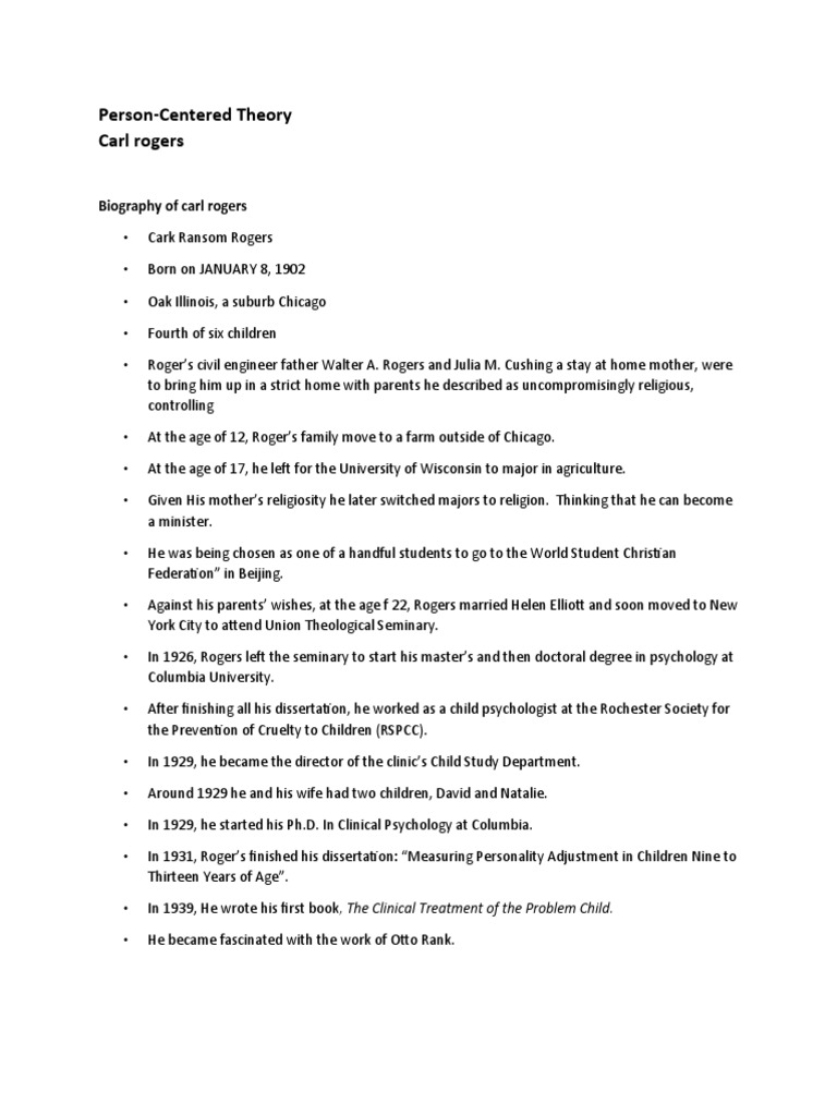 Person-Centered Theory Carl Rogers | PDF | Psychotherapy | Self