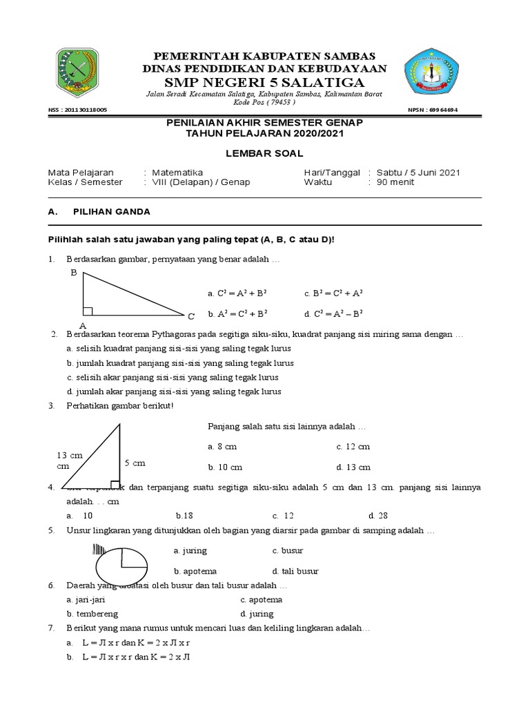 Soal Pas MTK Kelas 8 | PDF | Metode & Bahan Ajar