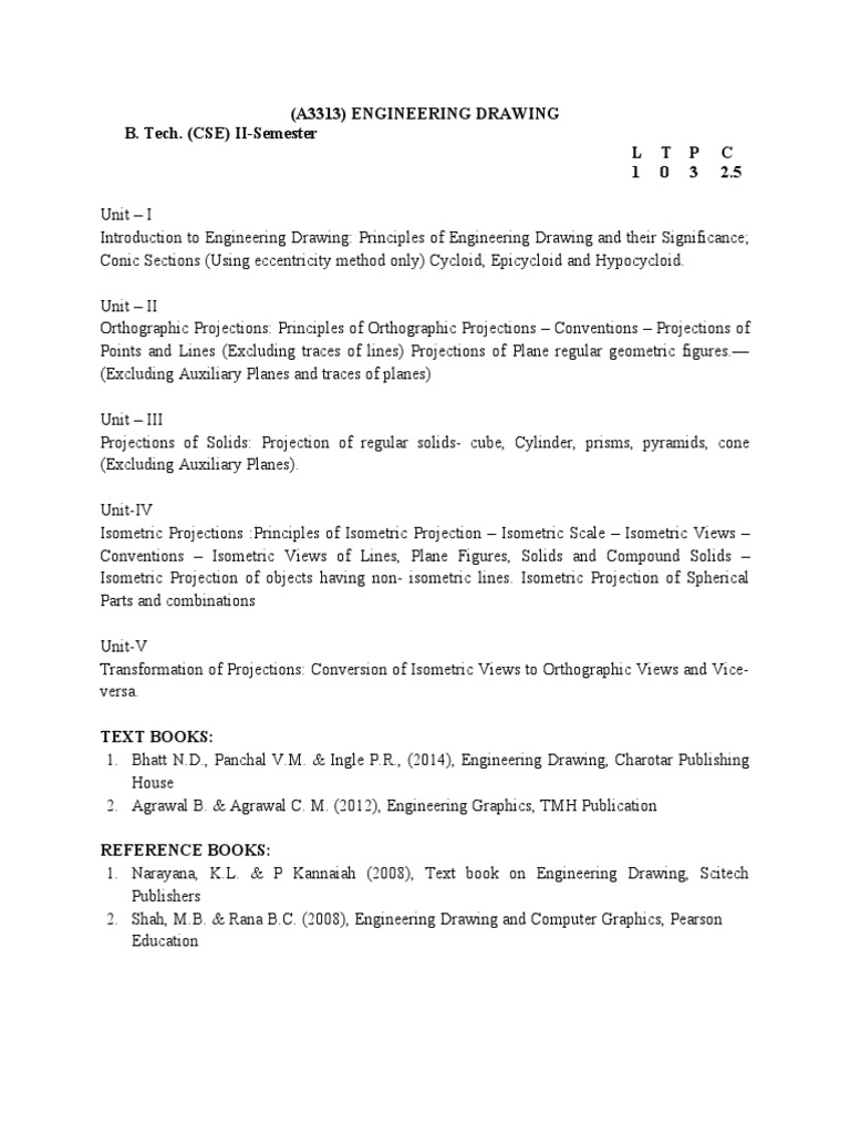 B. Tech. (CSE) II-Semester LTP C 1 0 3 2.5: (A3313) Engineering Drawing ...
