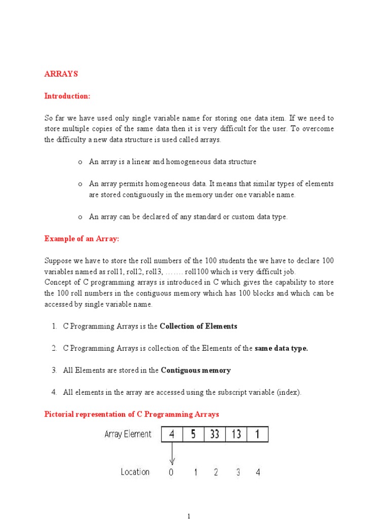 Arrays In C Programming Pdf Array Data Structure Variable 0139