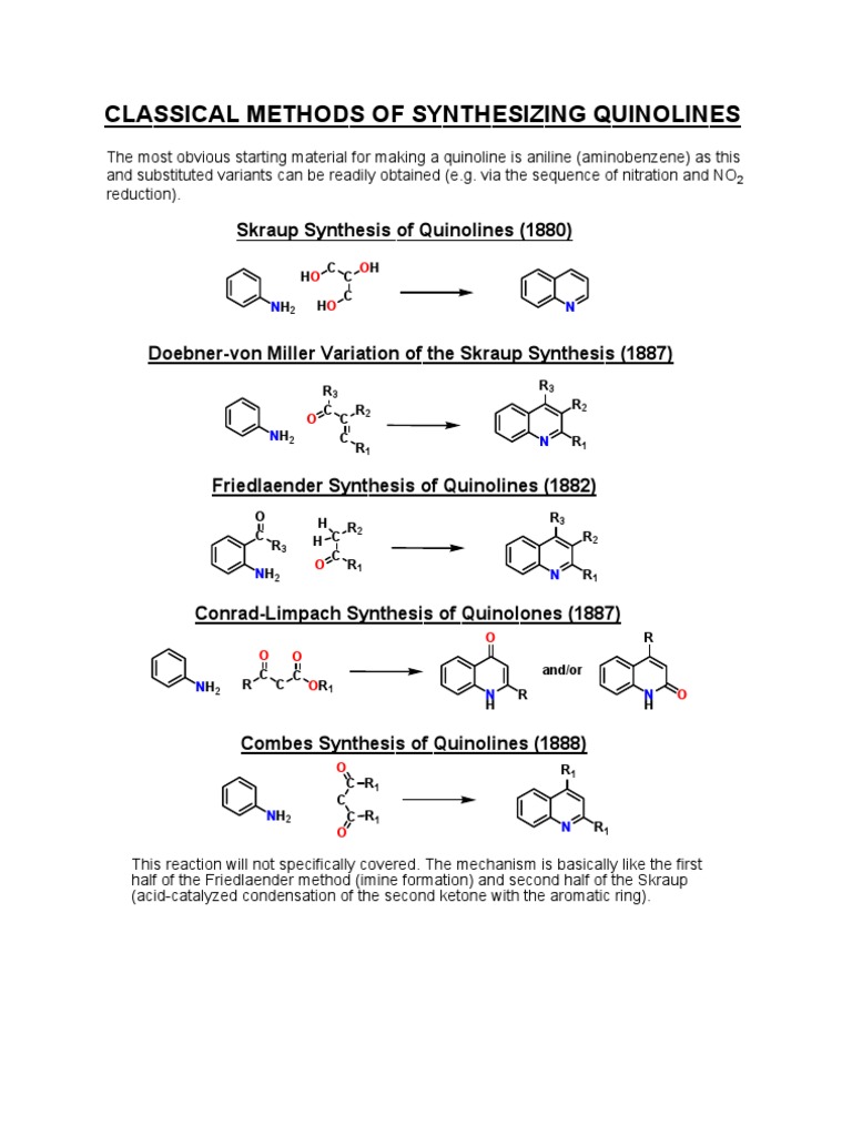 Quinoline Synthesis | PDF | Methyl Group | Amine