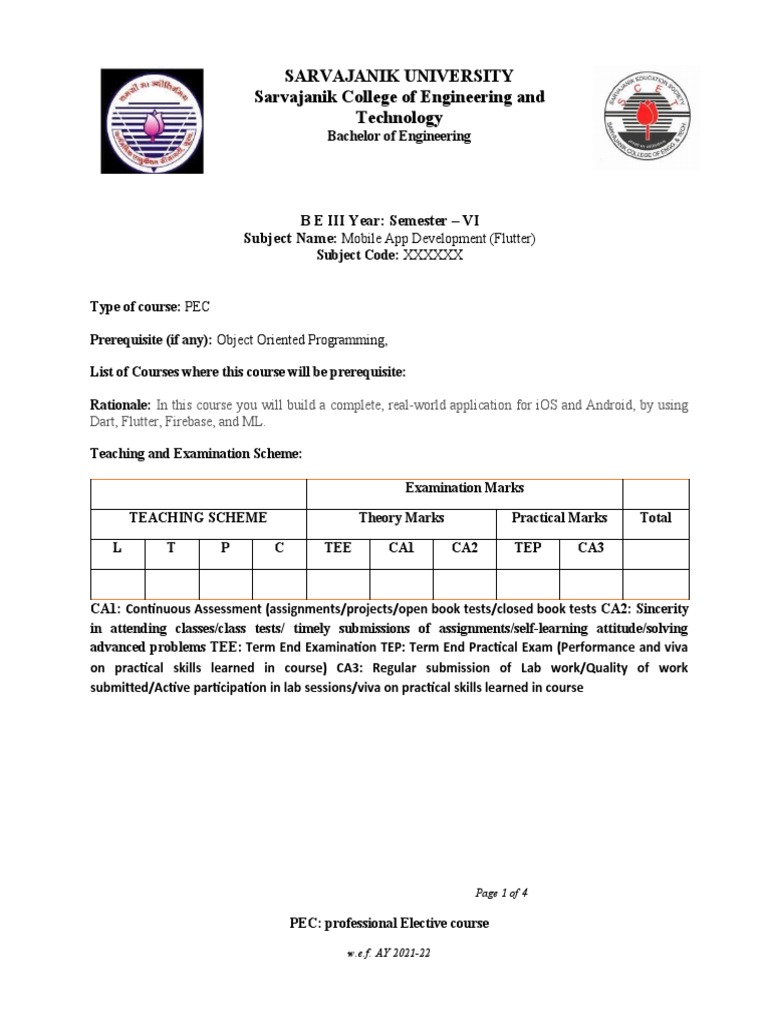 SU Mobile Application Development (Flutter) Syllabus | PDF | Android ...