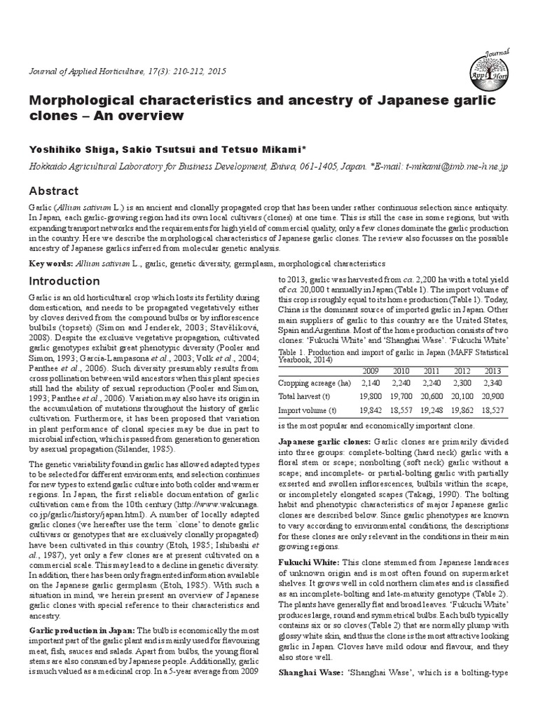 Morphological Characteristics and Ancestry of Japanese Garlic Clones ...