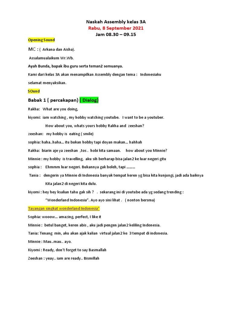 Naskah Assembly Kelas 3A | PDF