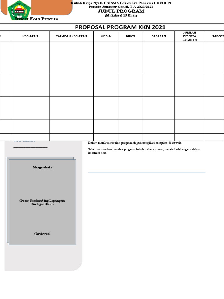 Tamplate Proposal KKN Unisma Bekasi 2021 | PDF