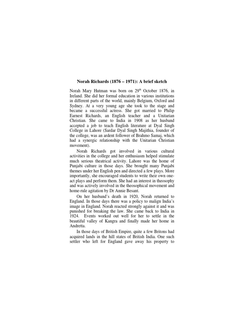 Norah Richards: Irish Actress Who Settled in India | PDF