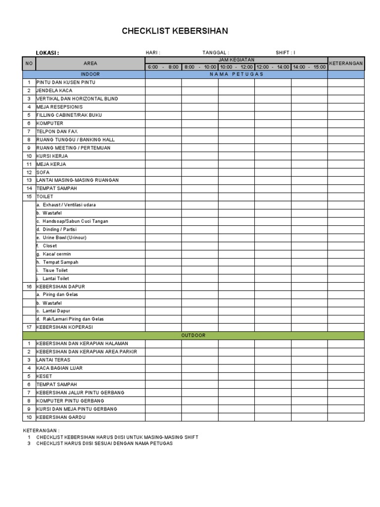 Checklist Kebersihan Harian Kantor | PDF