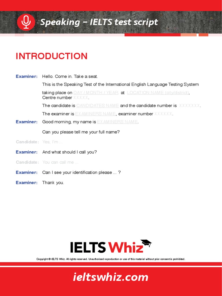 Speaking - IELTS Test Script: Examiner | PDF | International English ...